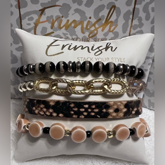 Erimish | Jewelry | Brand New Erimish Bracelets 4 Pc Stack Tan Brown Black Gold | Poshmark